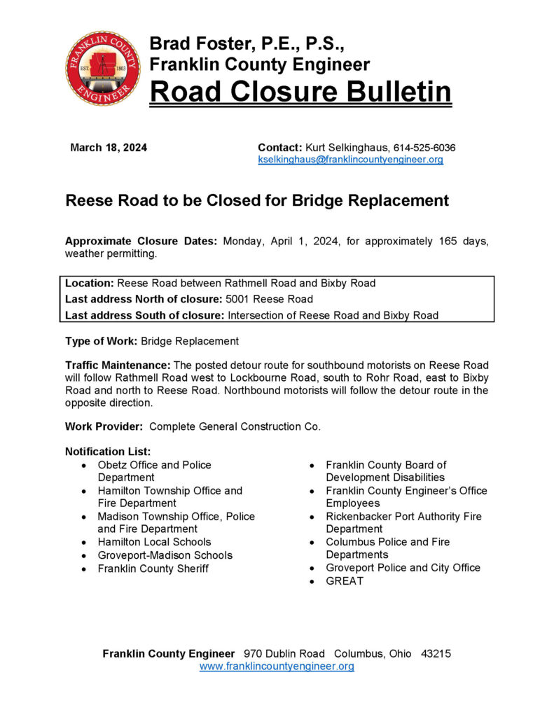 Reese Road Bridge Replacement - City of Obetz